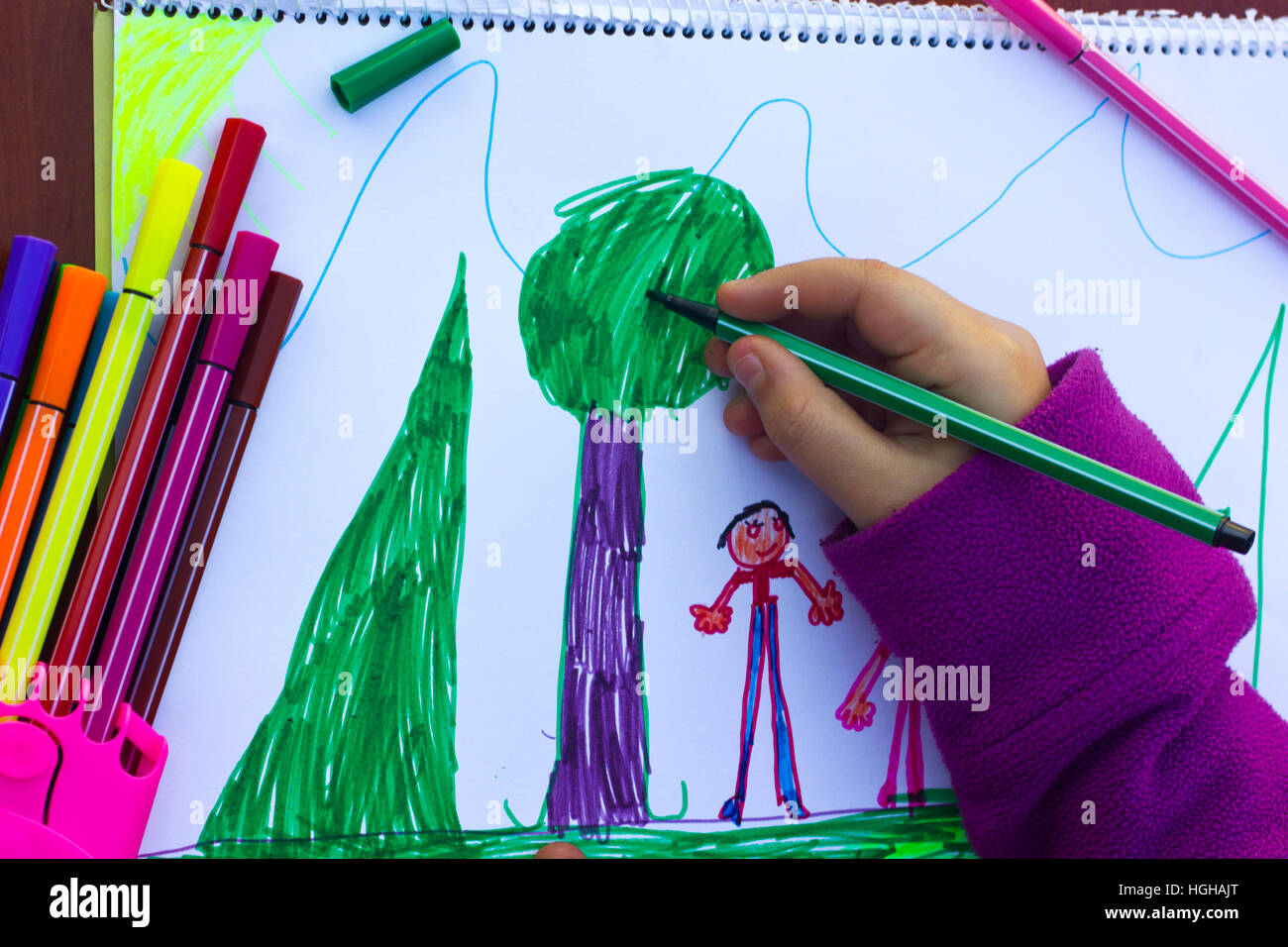 Colorful children's drawing closeup Stock Photo - Alamy