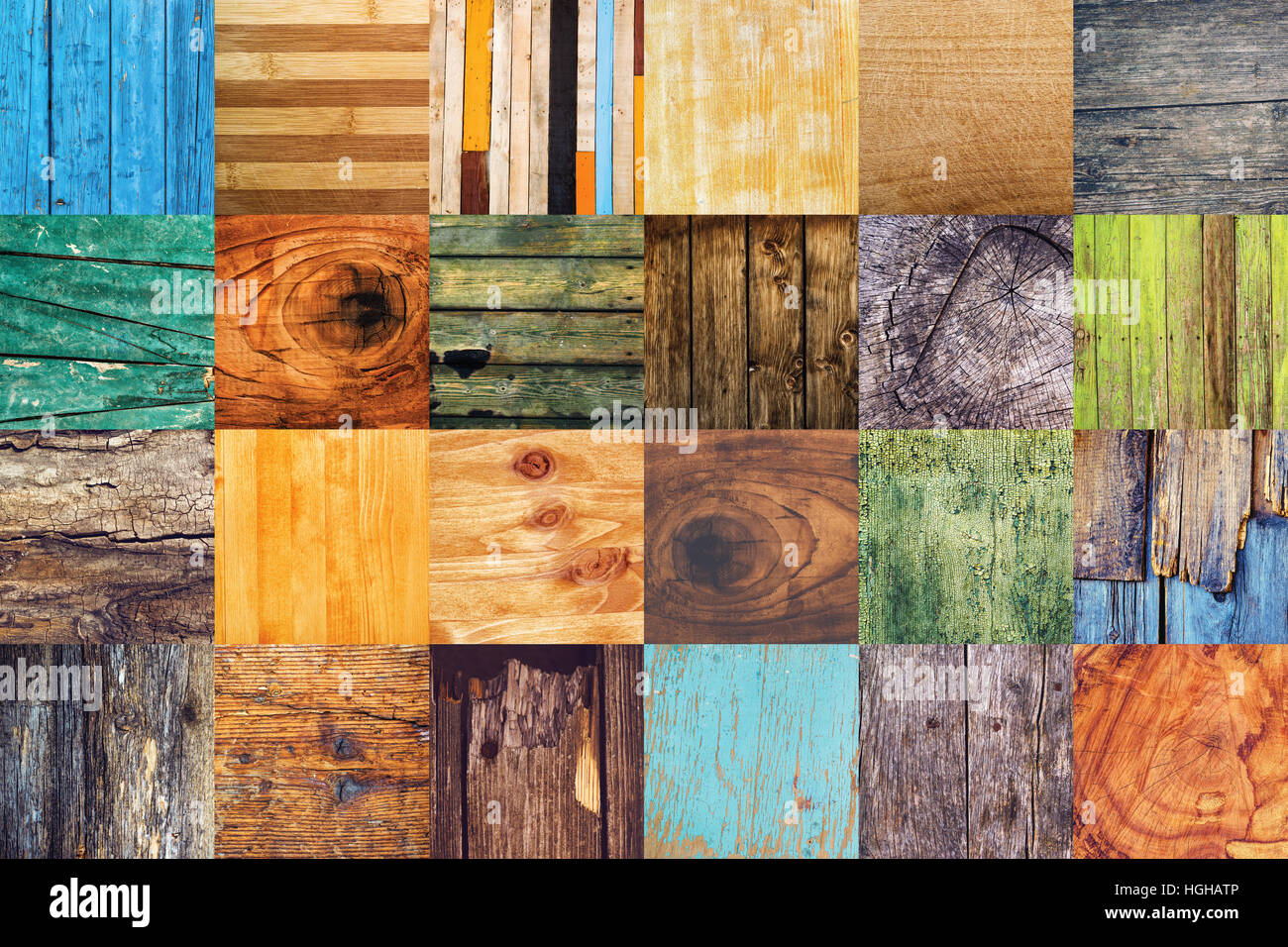 Collage of twenty four different wood texture samples in square format ...