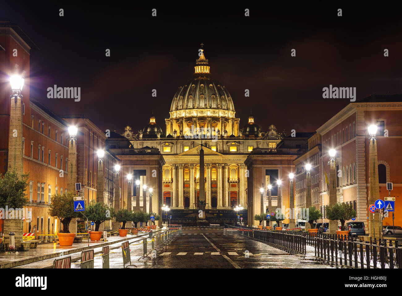 The Papal Basilica of St. Peter in the Vatican city at night Stock ...