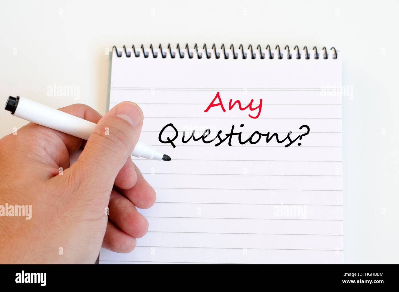 Human hand over wooden background and any questions text concept Stock ...