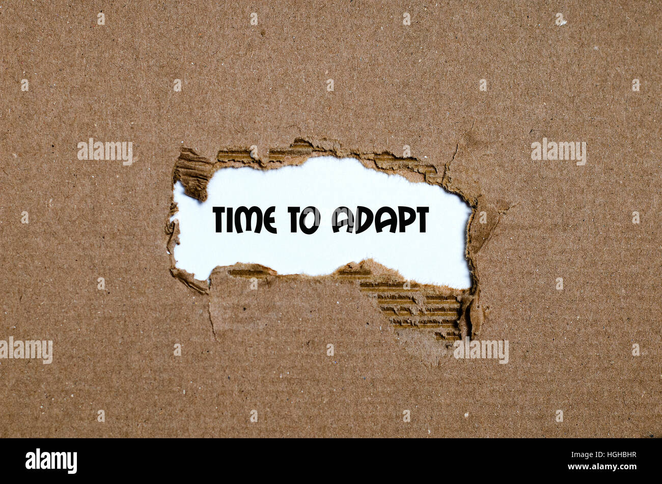 The word time to adapt appearing behind torn paper Stock Photo - Alamy
