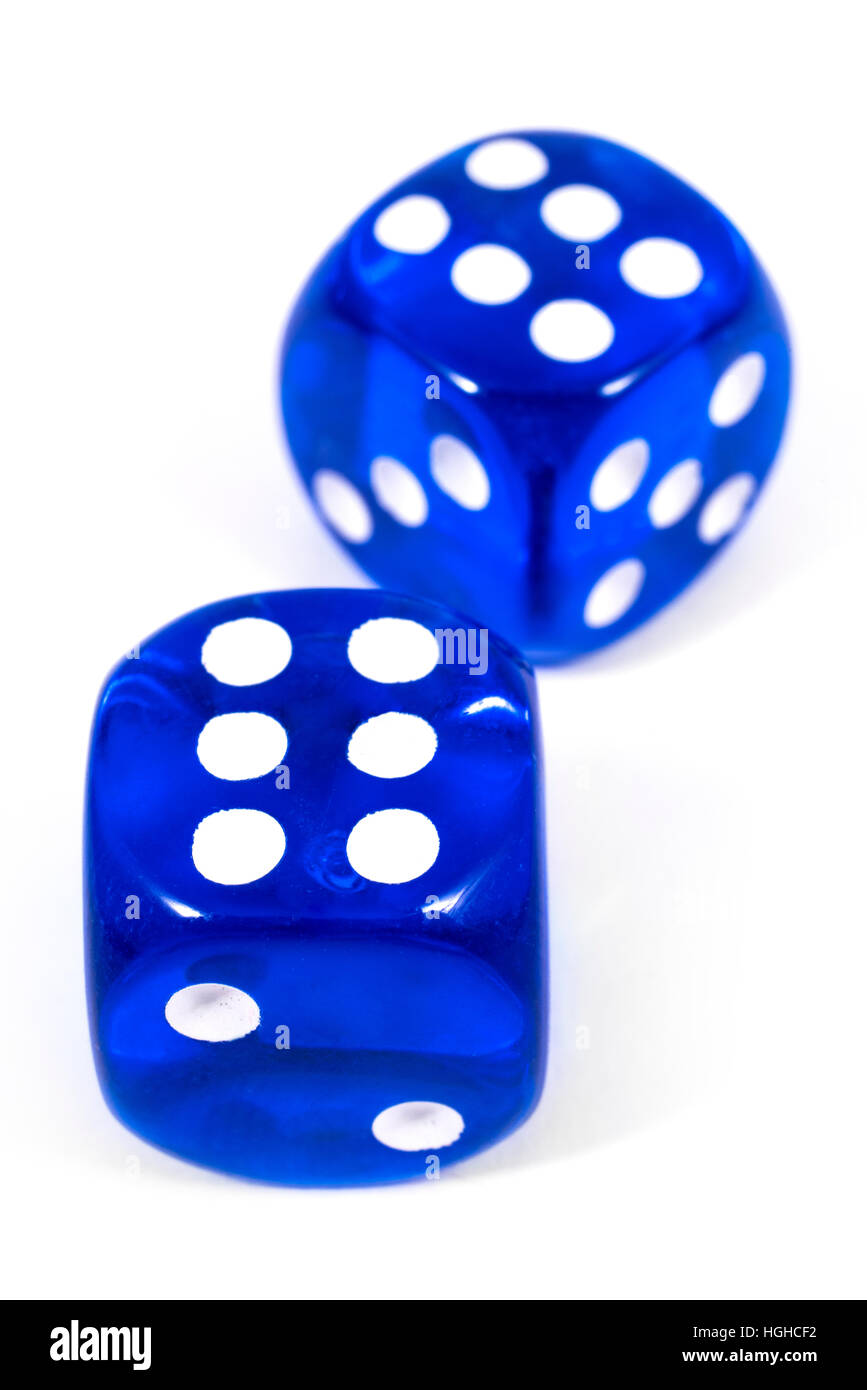 Two blue dice isolated over a plain white background Stock Photo - Alamy