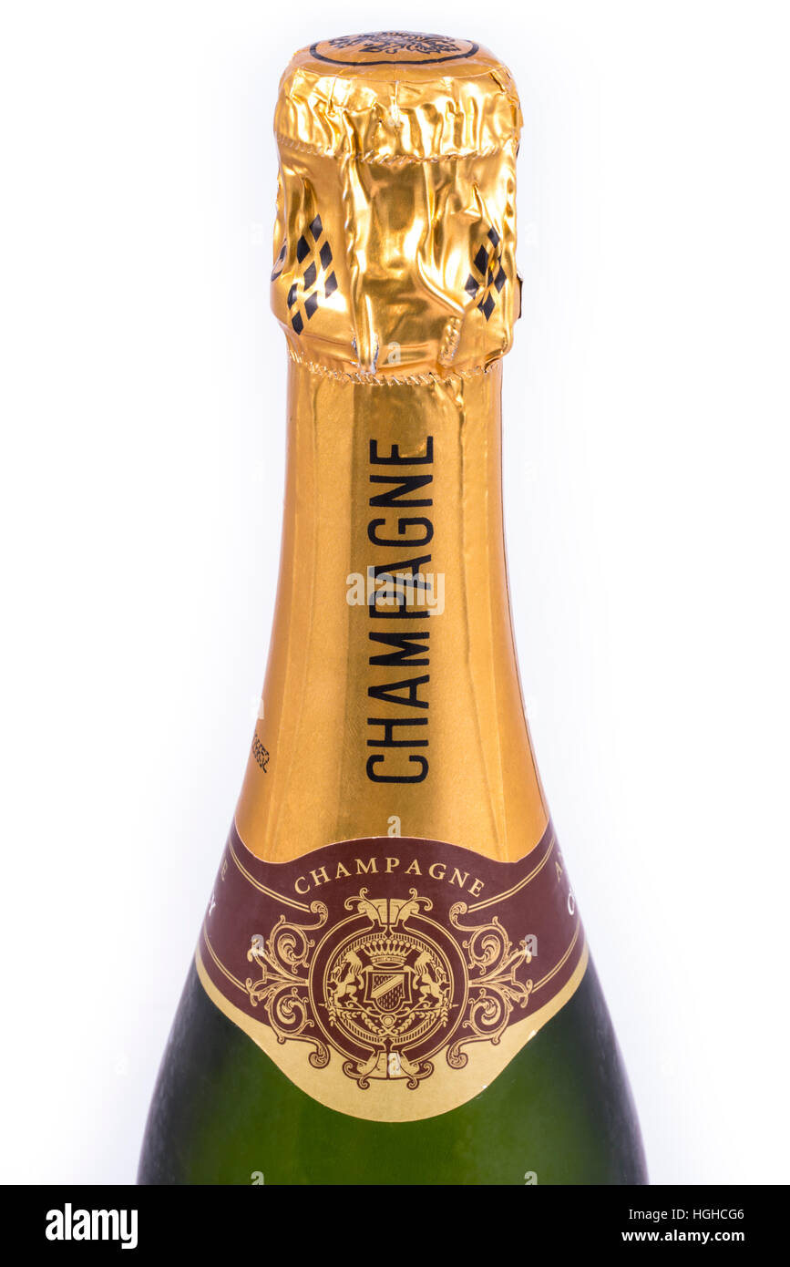 A close-up of the top of a Champagne Bottle Stock Photo - Alamy