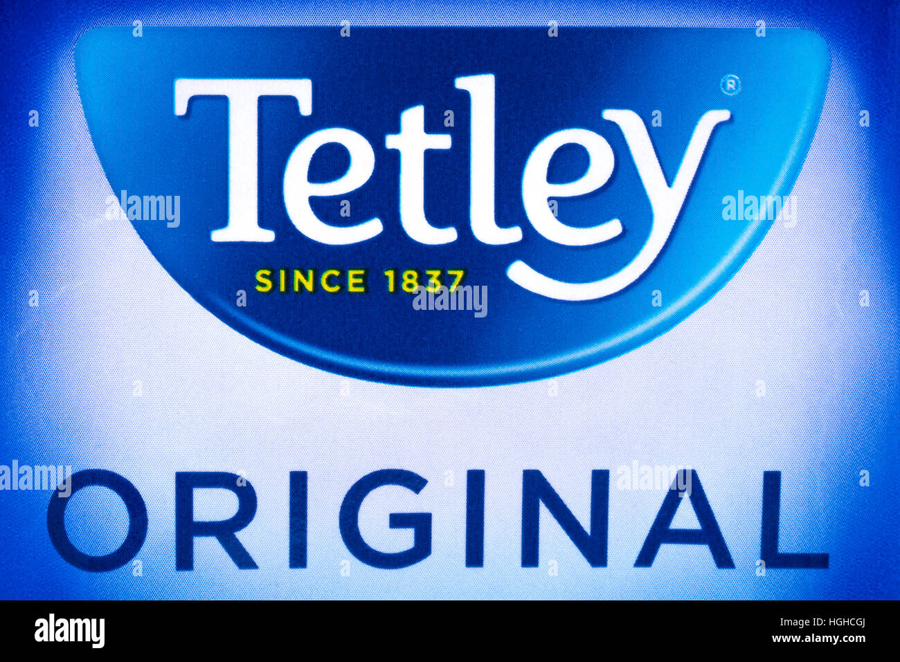 LONDON, UK - JANUARY 4TH 2017: A close-up of the Tetley company logo ...