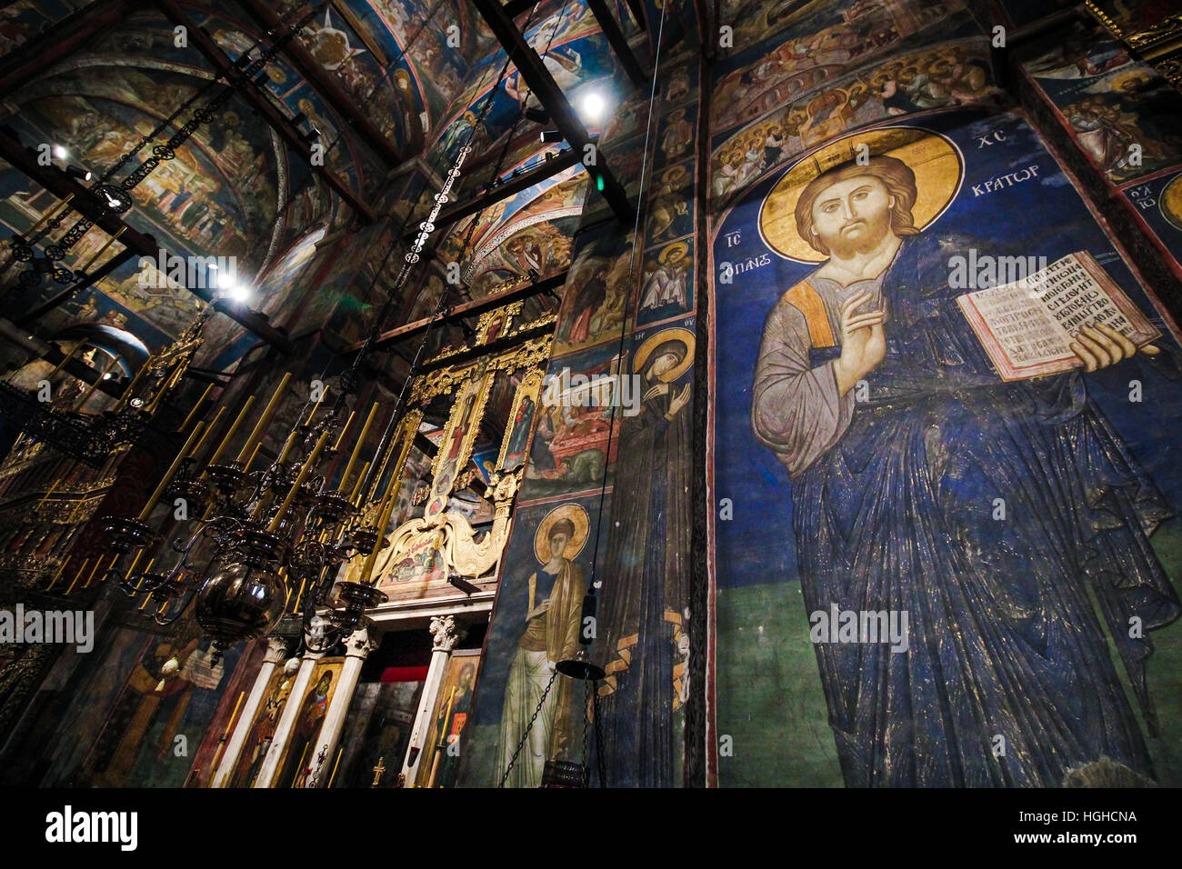 The fresco of Christ Pantokrator - Decani Monastery, 14th century Stock ...