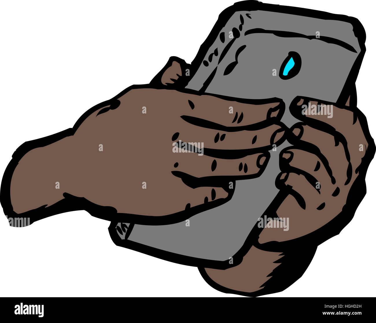 Two hands of dark skin typing on cell phone over white background Stock ...