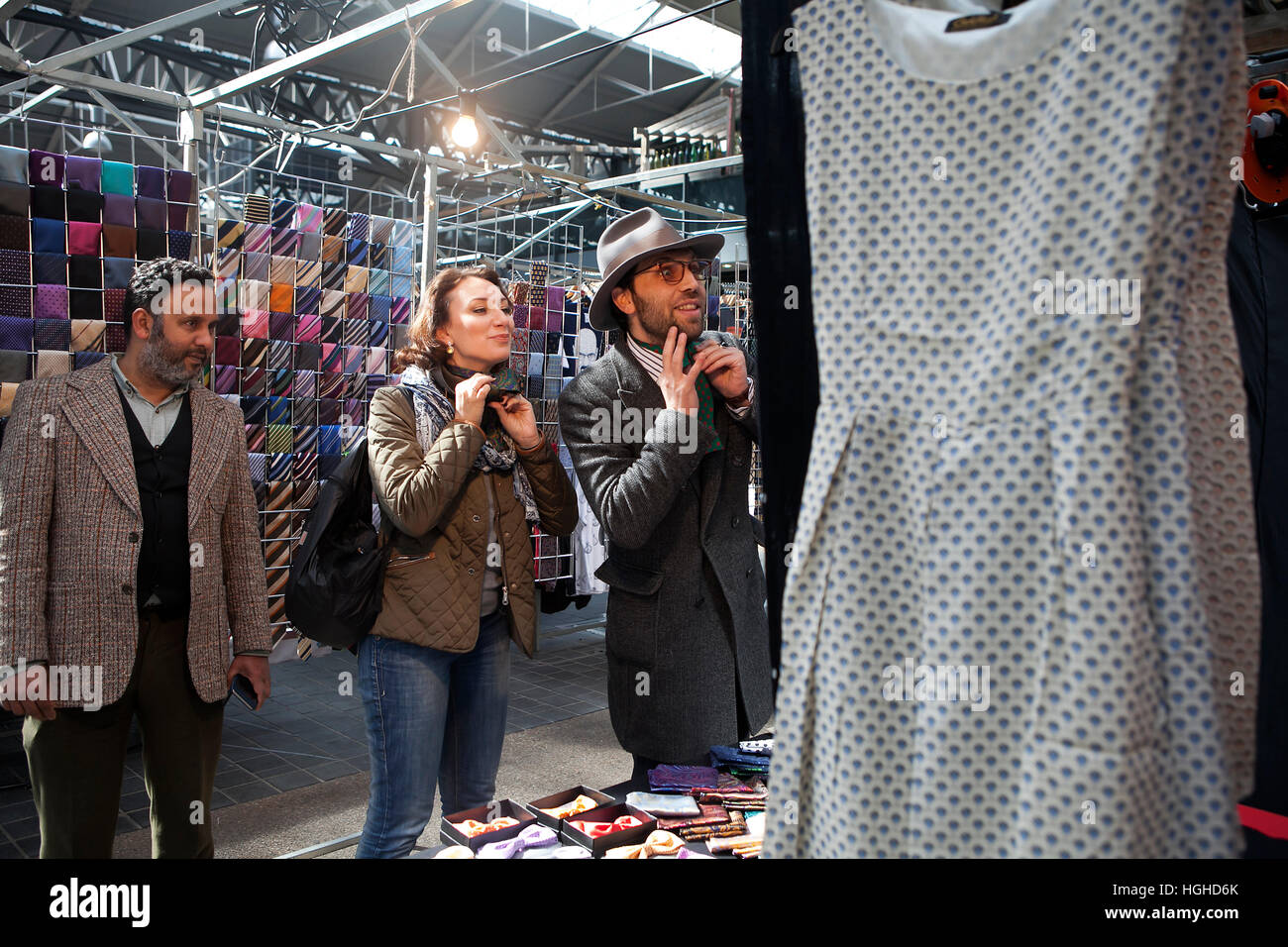 LONDON - August 27, 2016: salesman of ties on the design market ...