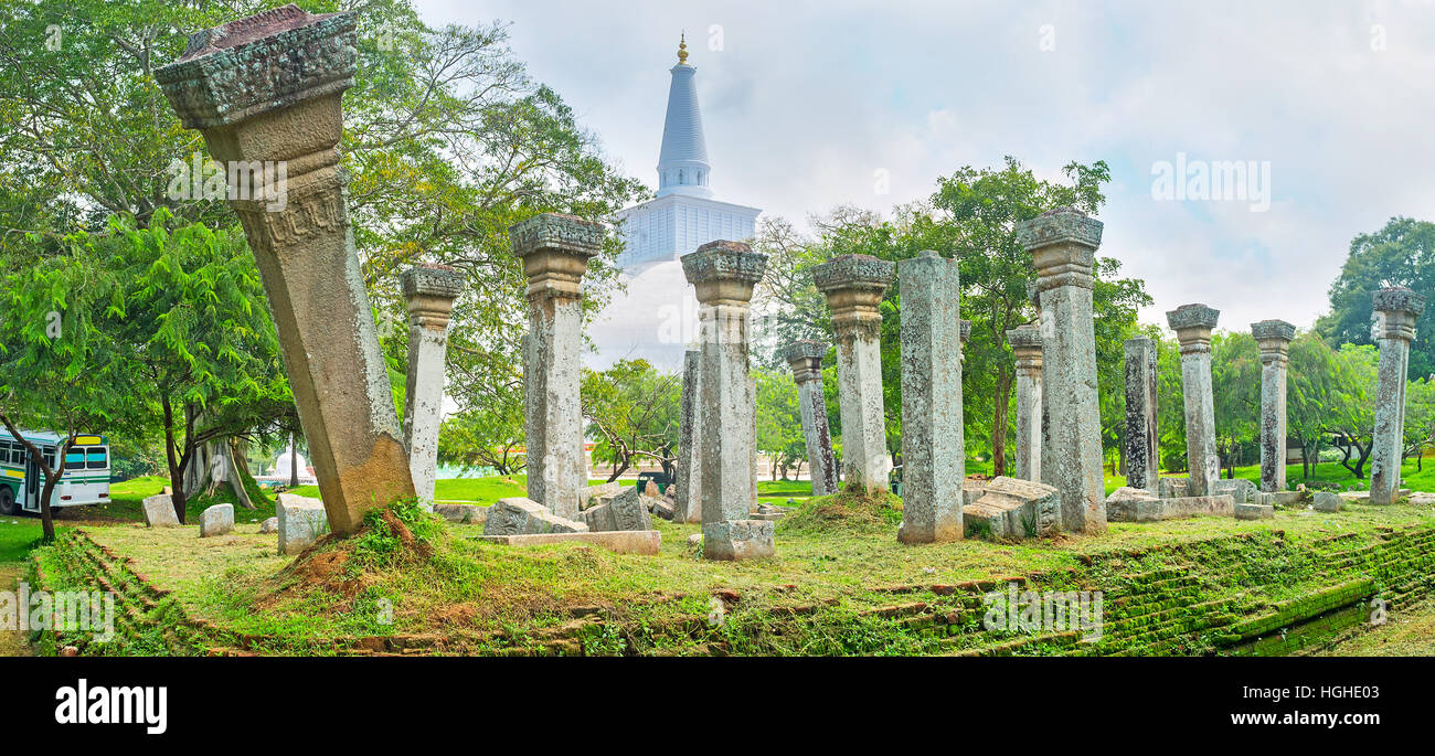 Panorama of the ancient foundation of Stupa House with preserved ...