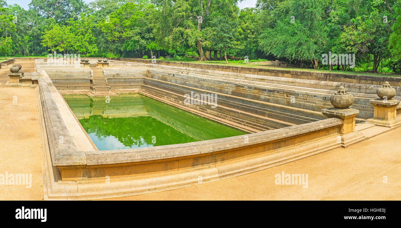 Panorama of ancient Kuttam Pokuna - Twin Ponds with granite walls and ...