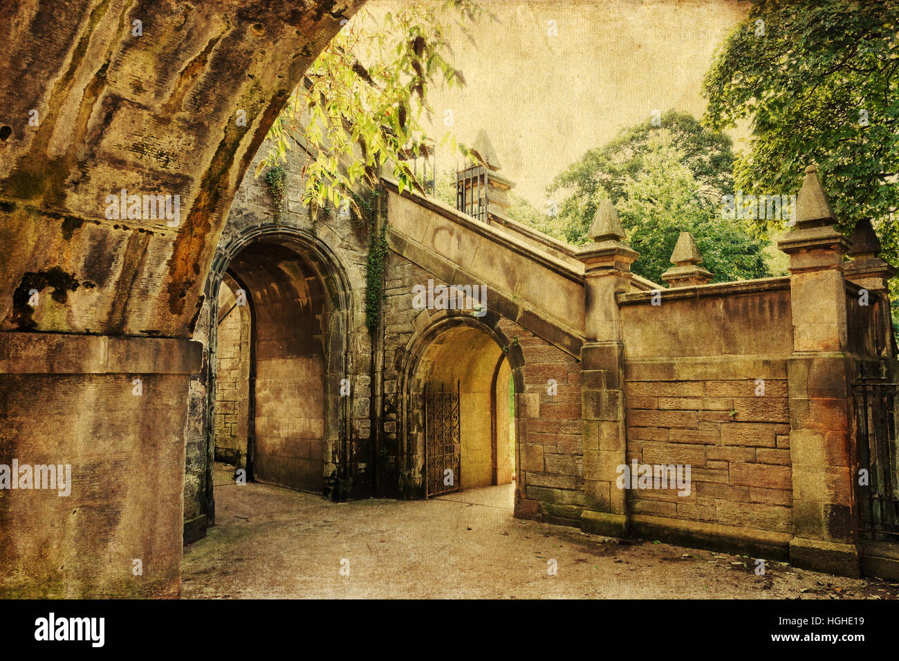 vintage style picture of archways at an old bridge in Edinburgh Stock ...