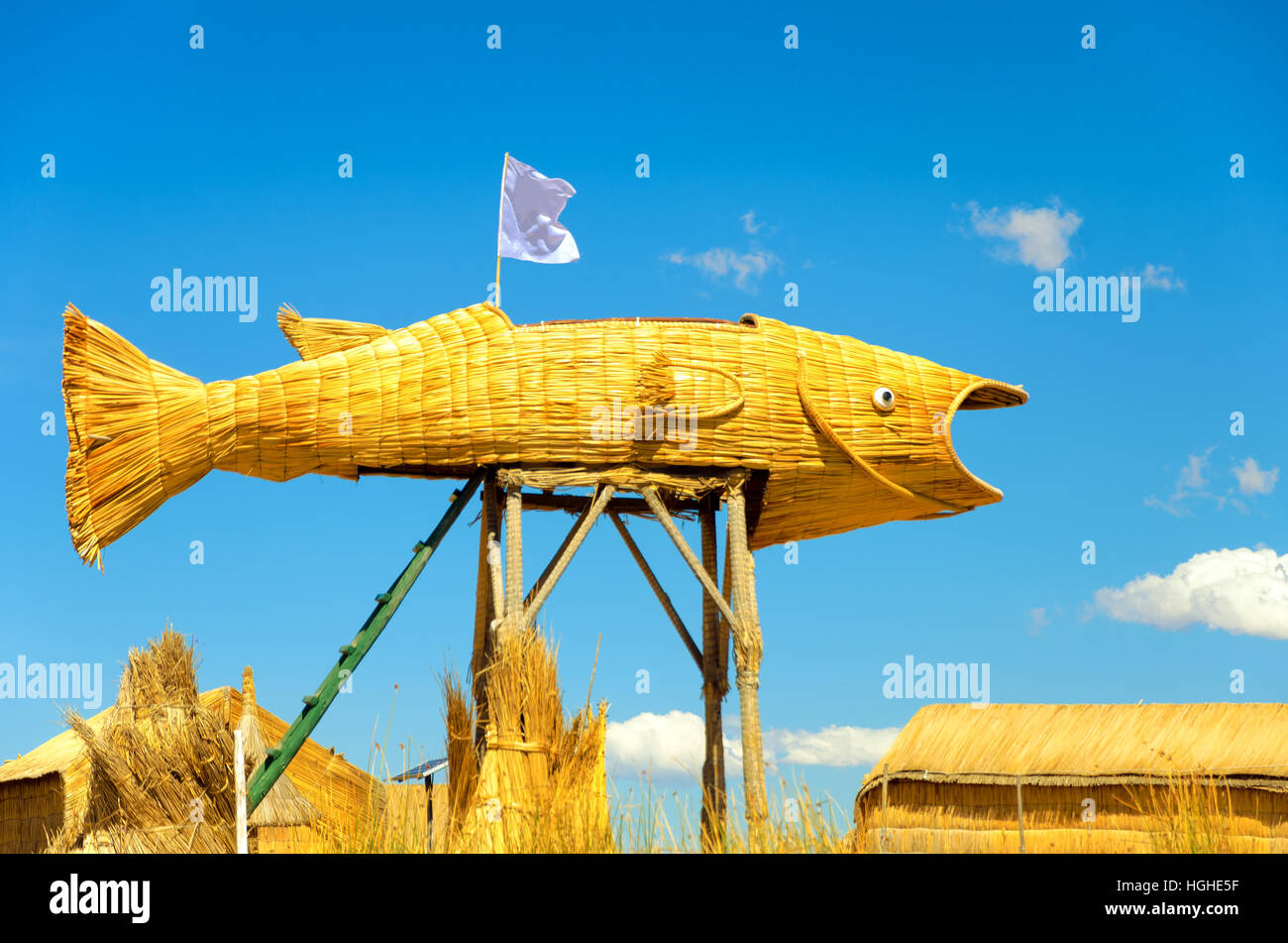 Fish made from reeds in the Uros Floating Islands on Lake Titicaca in ...