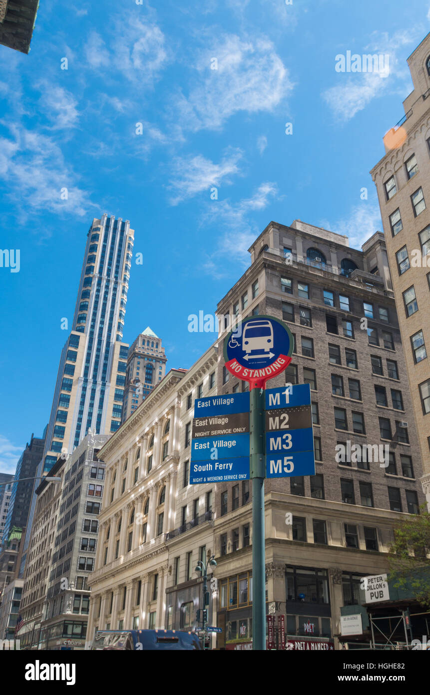 NEW YORK - APRIL 30, 2016: Bus stop sign in East village, a part of ...