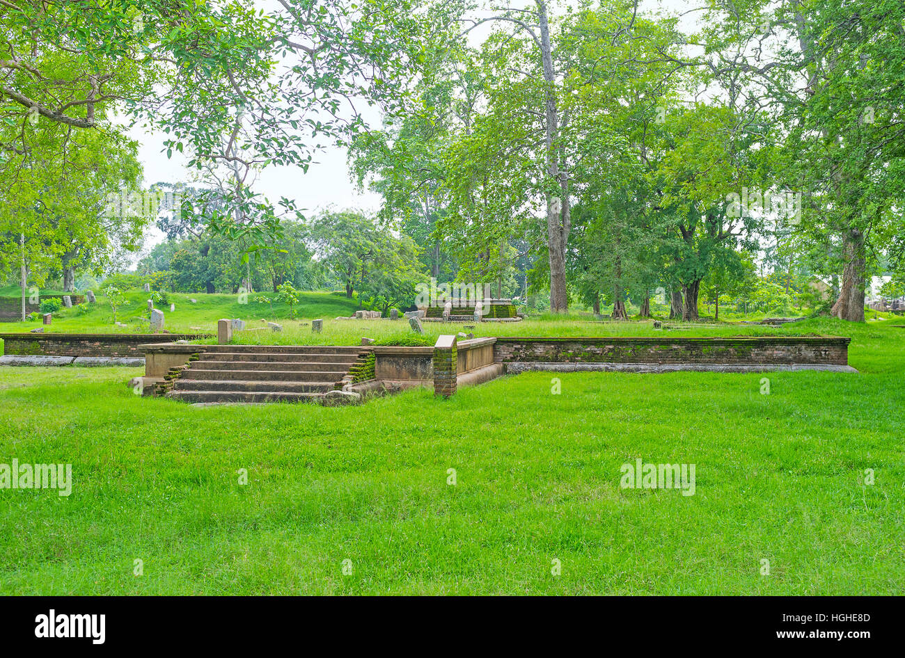 The shady trees surround the ancient ruins of the Alms Hall of Jetavana ...