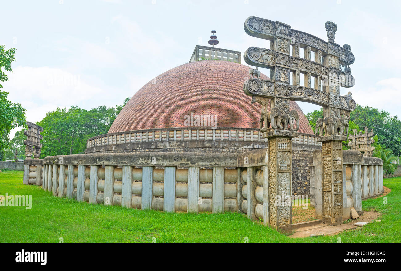 The Torana Gates, decorated with reliefs and fine patterns surround ...