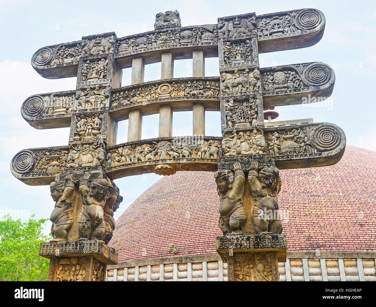 The dwarves hold the beams of Torana Gate of Stupa in Mihintale, that ...