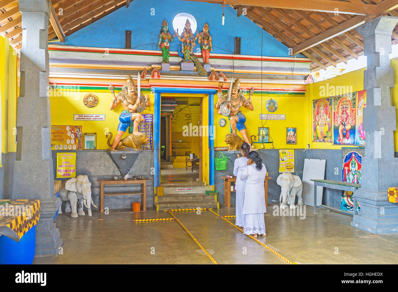 Interior of the Hindu Temple, named Sri Kadhiresan Kovil, decorated ...