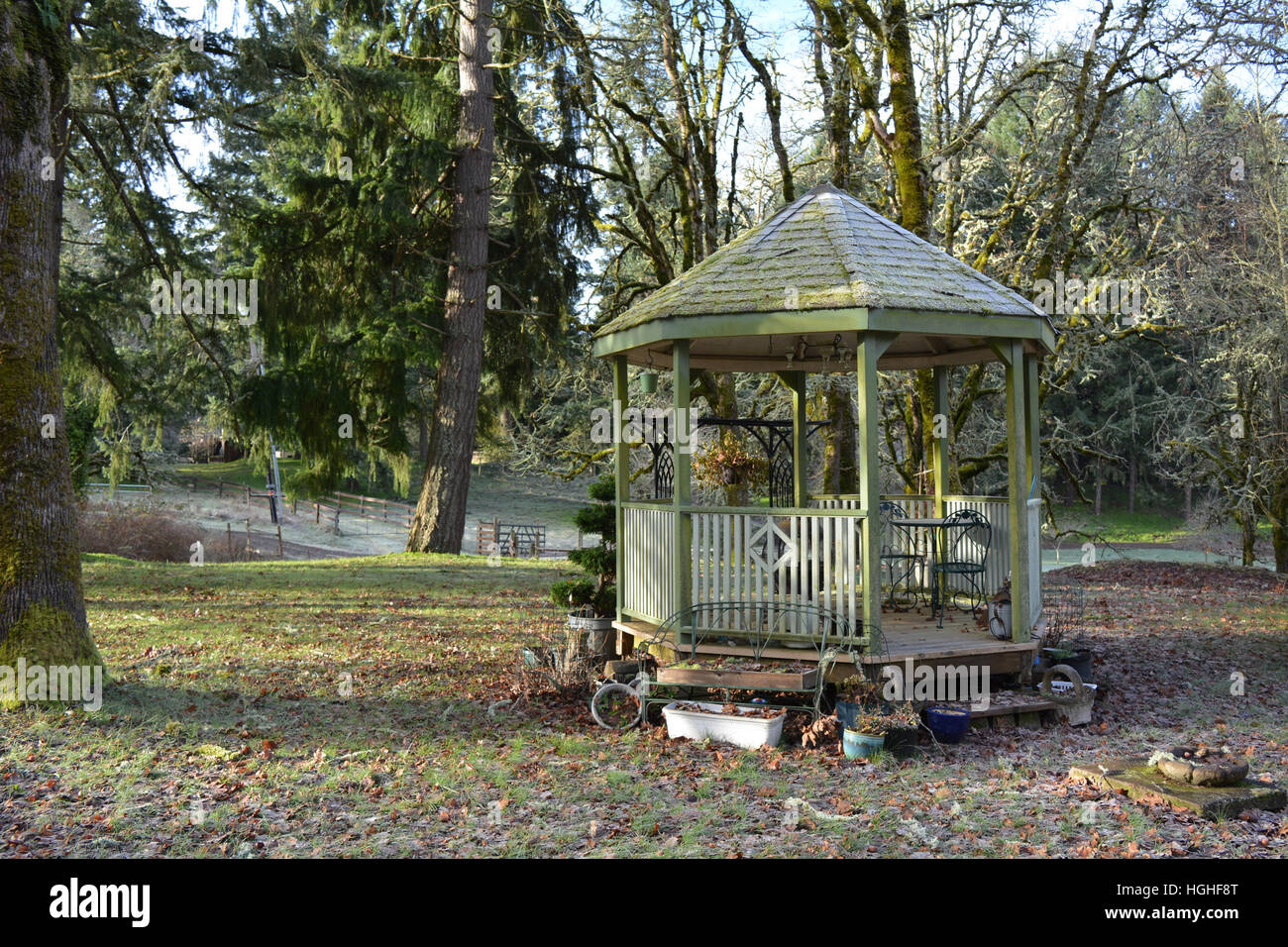 Gazebo and Trees in Yard Stock Photo - Alamy
