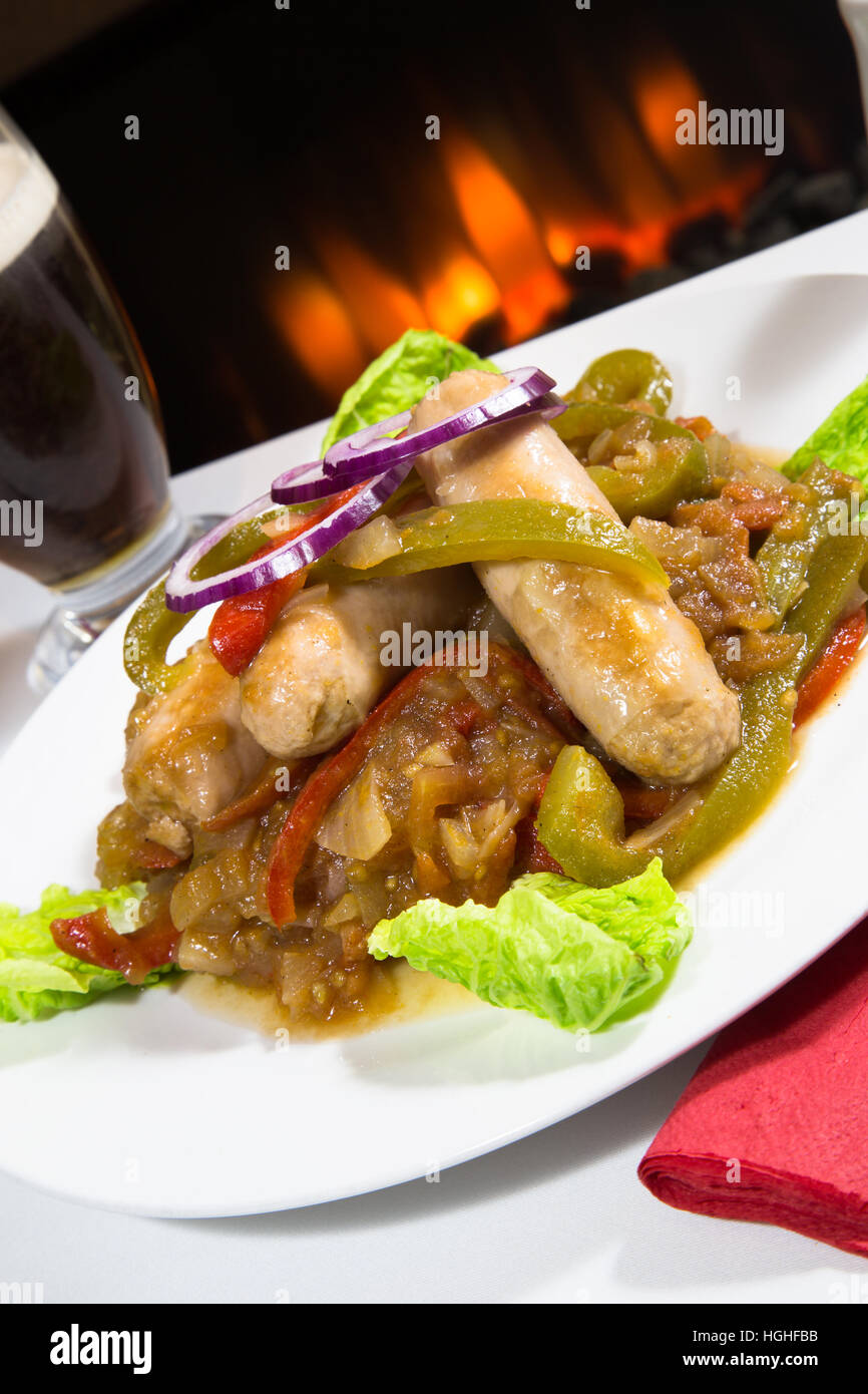A traditional Greek dish of Sausage Casserole and Peppers, Spetsofai ...