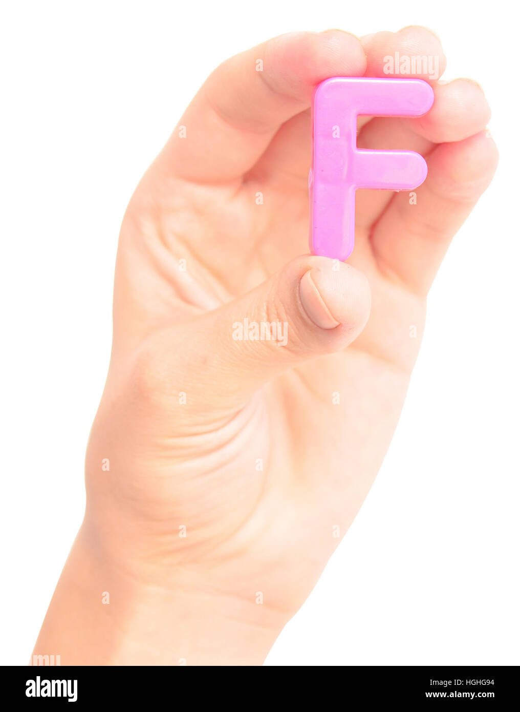 the letter F in a hand isolated on white background Stock Photo - Alamy
