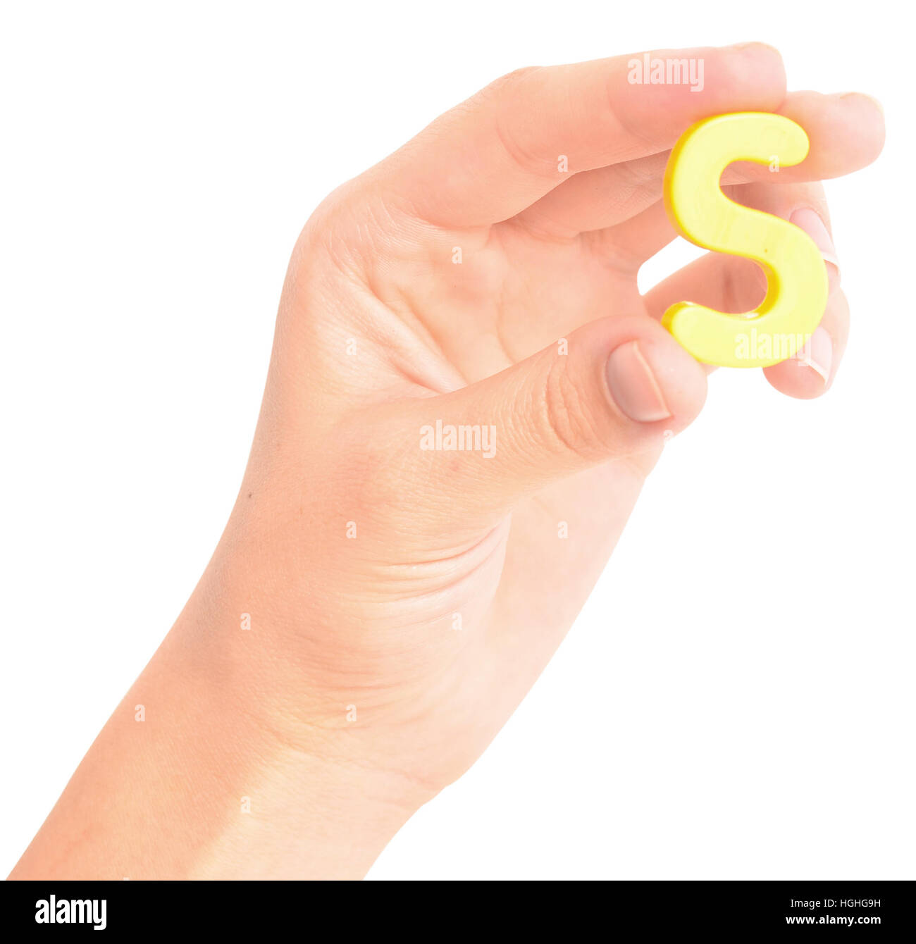the letter S in a hand isolated on white background Stock Photo - Alamy