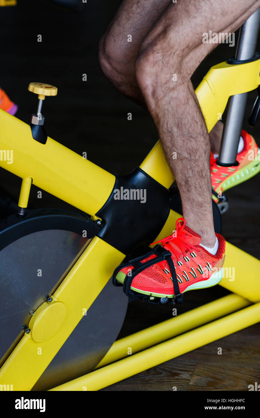 Athlete training on stationary bike Stock Photo - Alamy