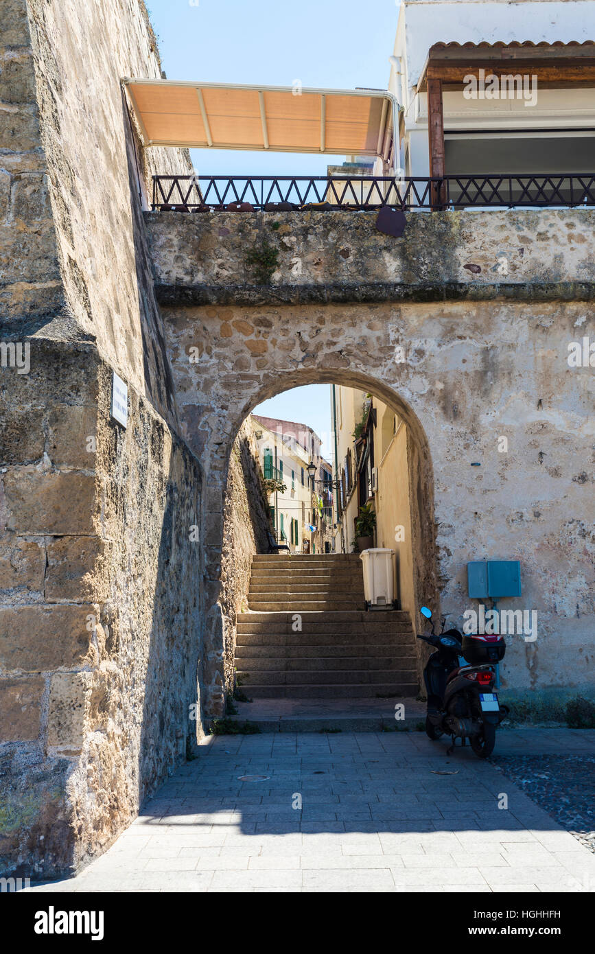 Street of the old historic town of Alghero, Sardinia, Italy Stock Photo ...