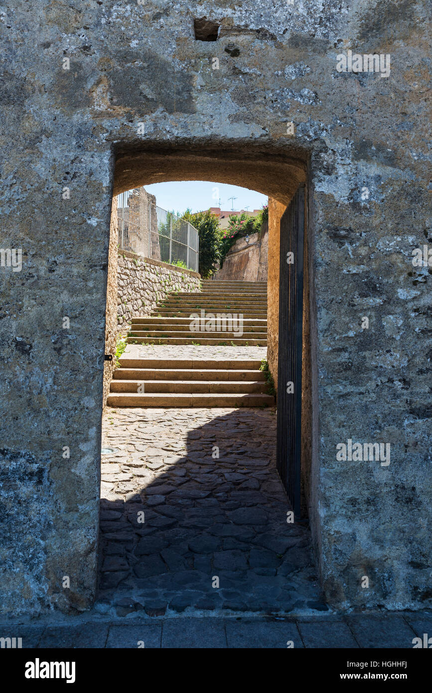Street of the old historic town of Alghero, Sardinia, Italy Stock Photo ...