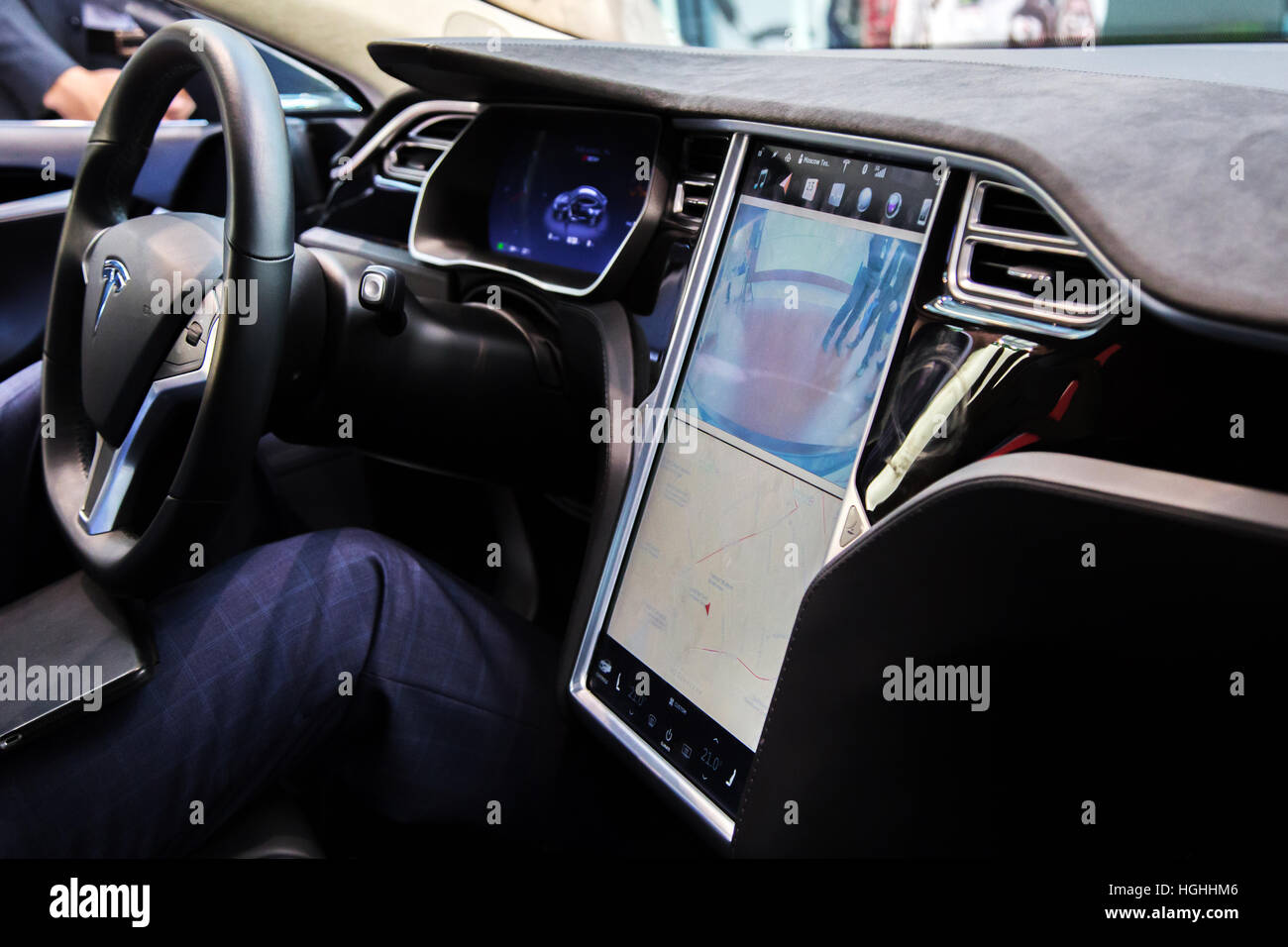 Moscow, Russia - November 23, 2016 : Interior of cabin the Tesla model ...