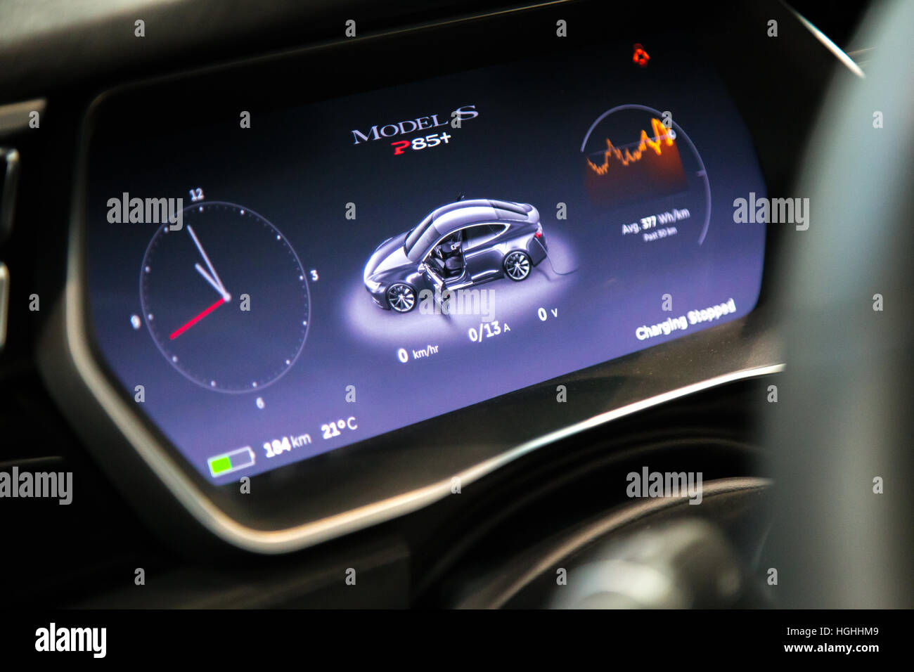 Moscow, Russia - November 23, 2016 : Interior of cabin the Tesla model ...