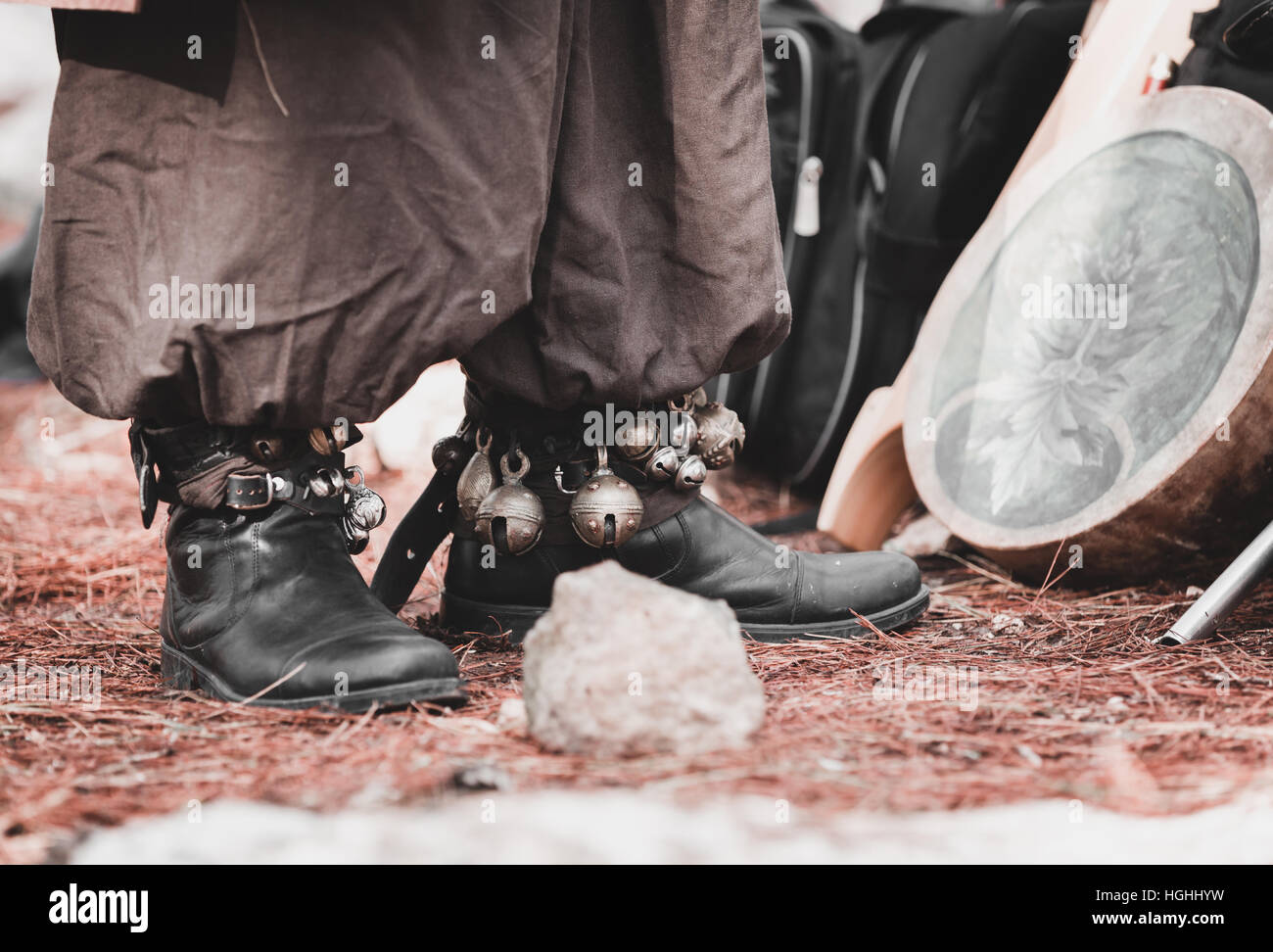 ancient musical instrument, metal bells on a man's leg Stock Photo - Alamy