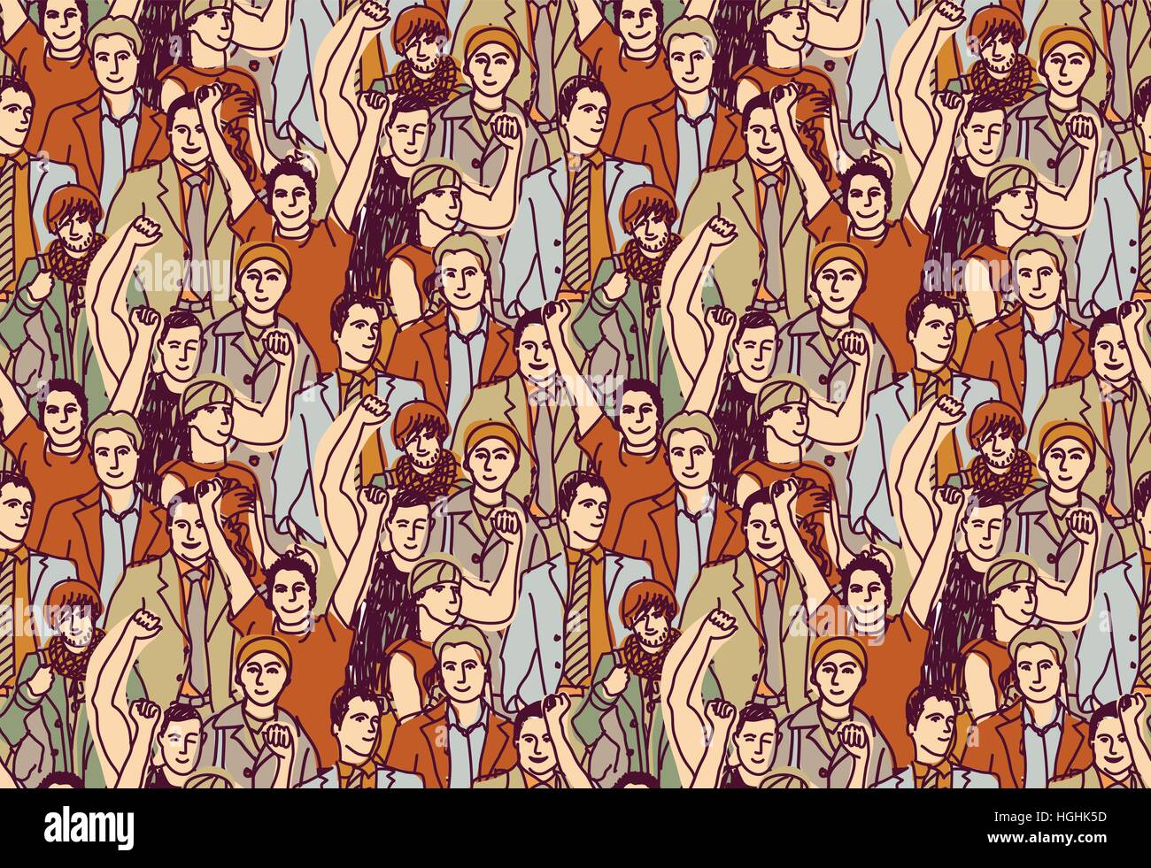 Man crowd big group color seamless pattern. Color vector illustration ...
