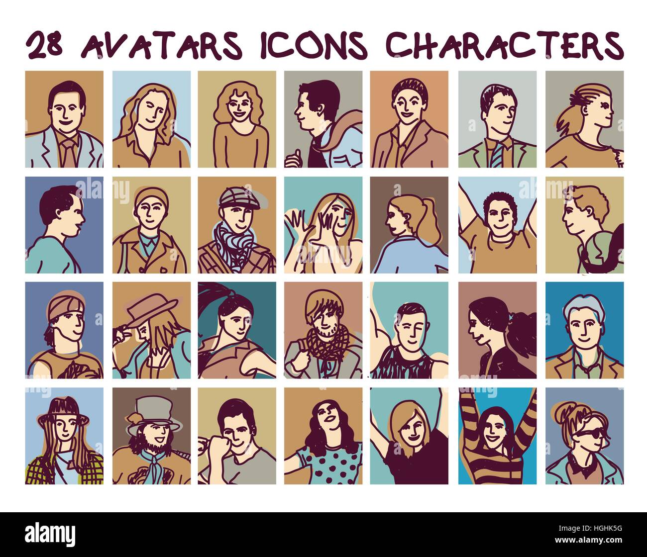 Set avatars colors people icons characters. Color vector illustration ...