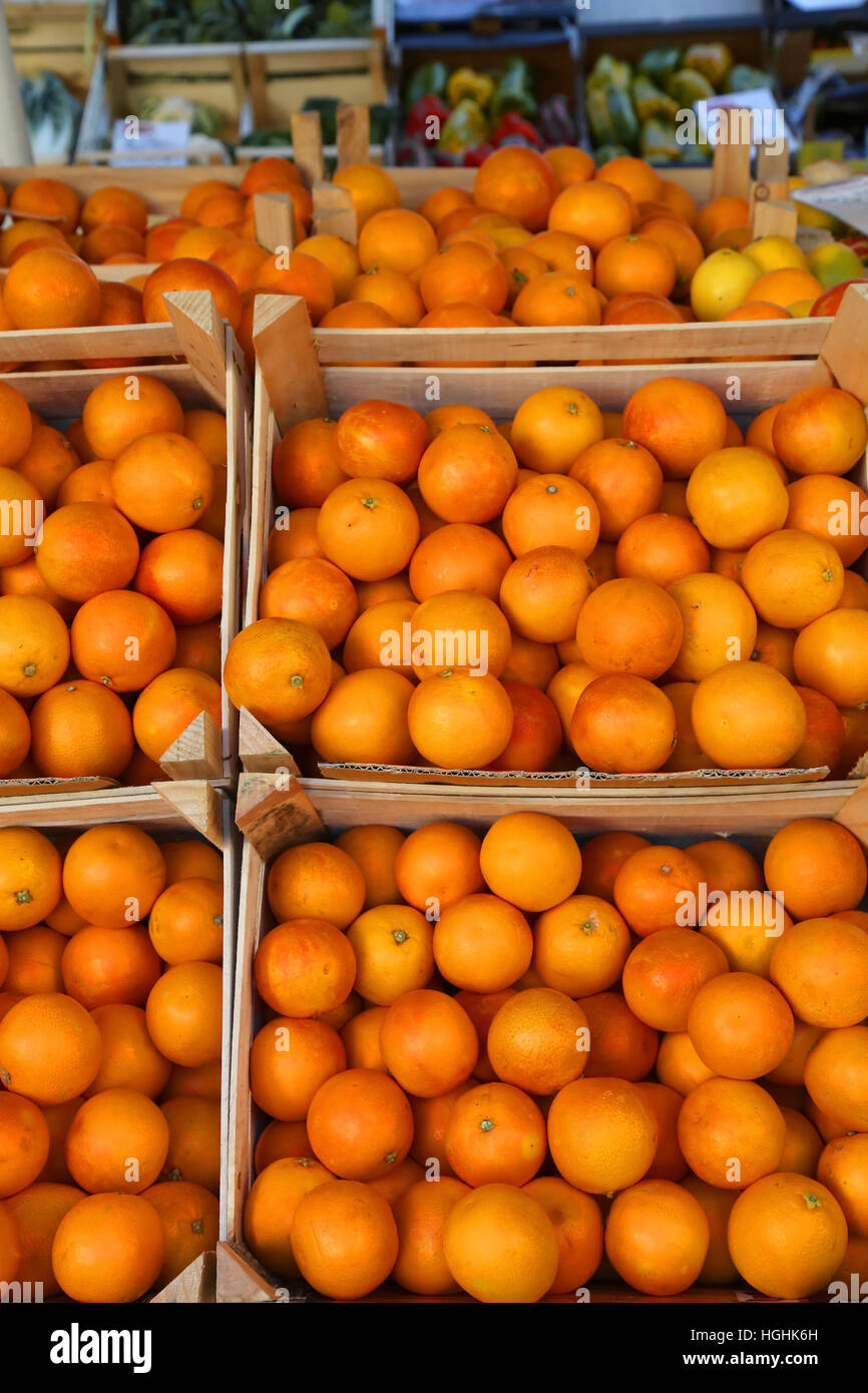 many basket of oranges grown with natural treatments without chemical ...