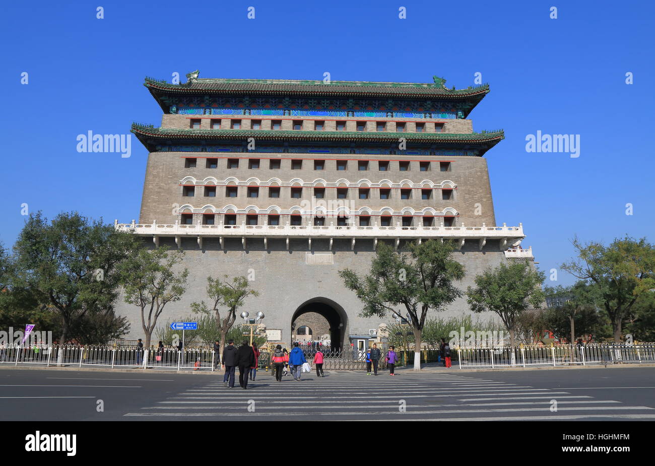 People visit Qianmen gate in Beijing China. Qianmen was built in 1419 ...