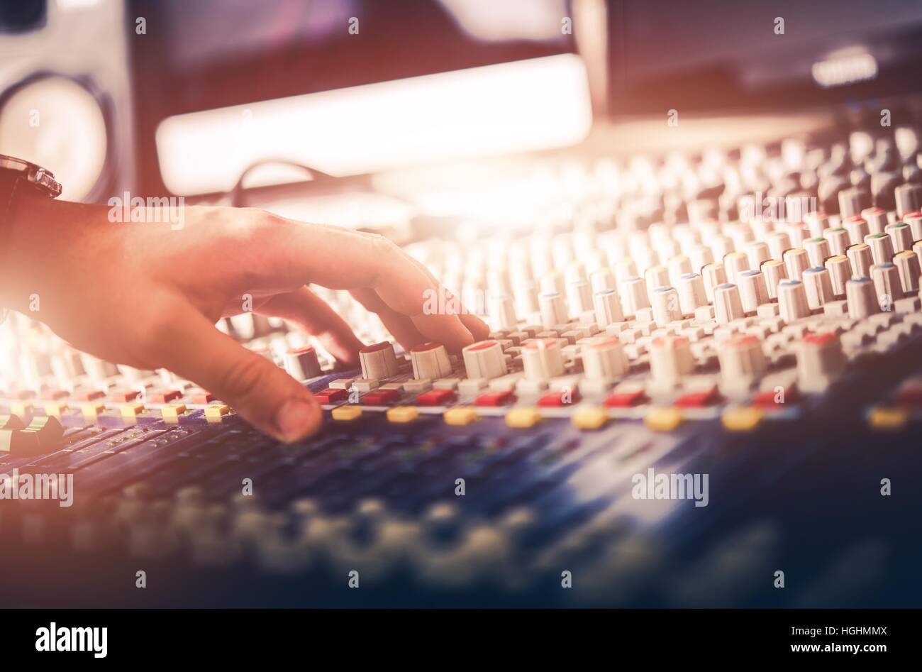 Audio Mixer Sound Adjusting Closeup Photo. Professional Sound Mixer ...
