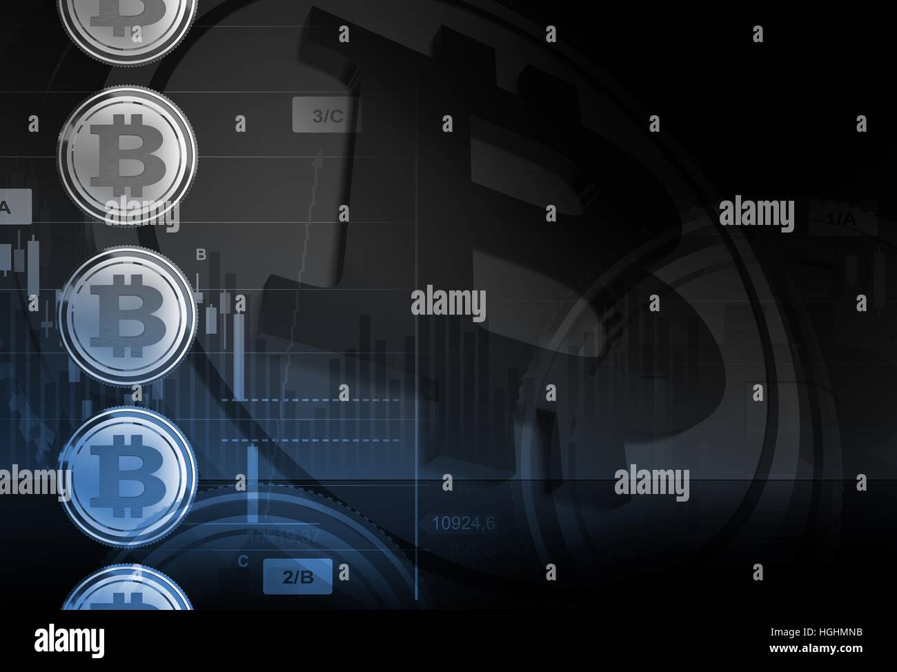 Dark Gray and Blue Bitcoin Trade Background Illustration. Conceptual ...