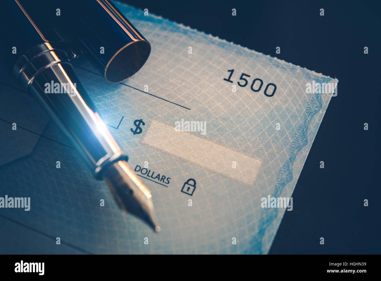 Writing Check Payment Using Elegant Fountain Pen. Executive Desk ...