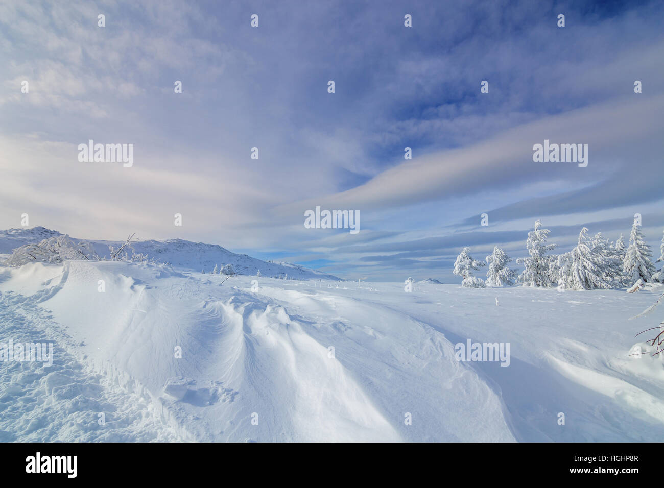 Colorful winter morning in the mountains at sunrise in february Stock ...