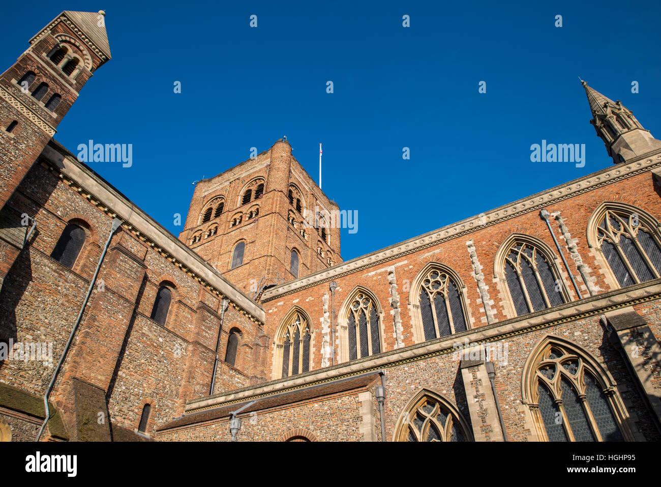 The impressive exterior of St. Albans Cathedral in the historic city of ...