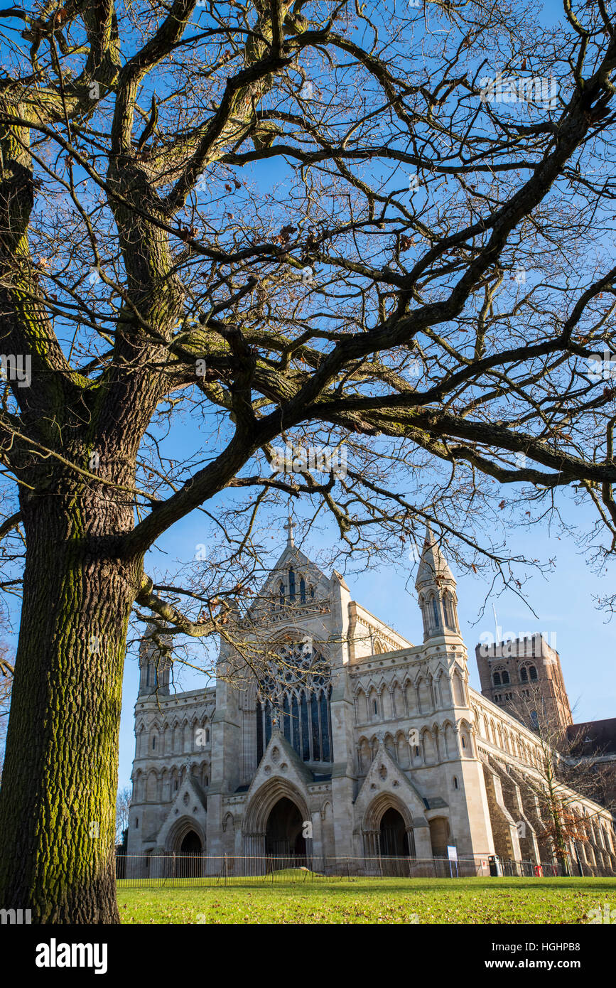 A view of the magnificent St. Albans Cathedral in the historic city of ...