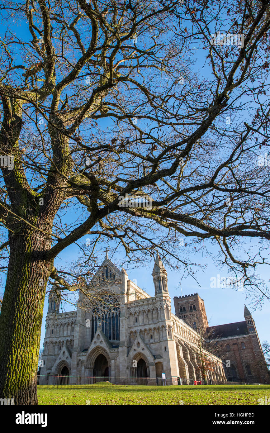 A view of the magnificent St. Albans Cathedral in the historic city of ...