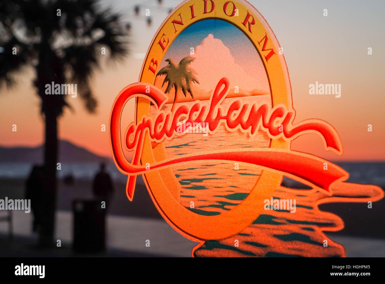 Sign on the window of the Copacabana Bar on Levante beach seafront in ...
