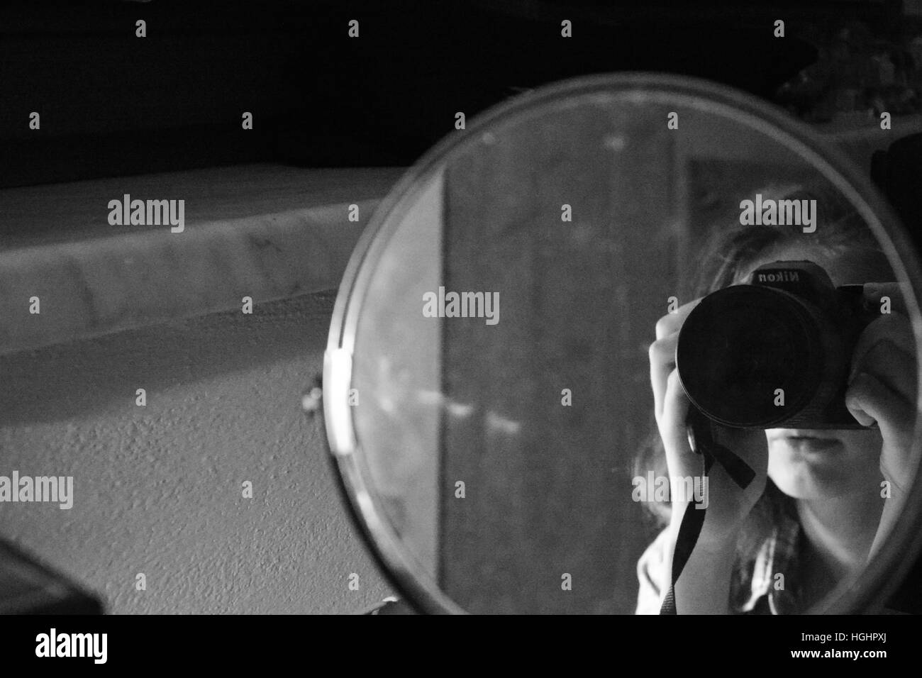 a self portrait in table mirror Stock Photo - Alamy