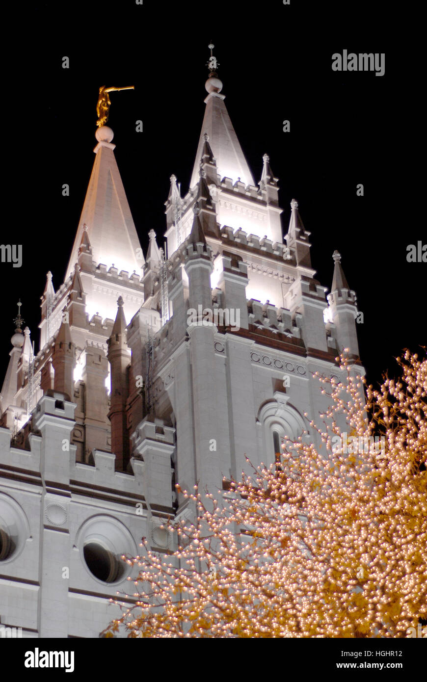 Salt Lake City Mormon Temple LDS latter day saint at night Stock Photo ...