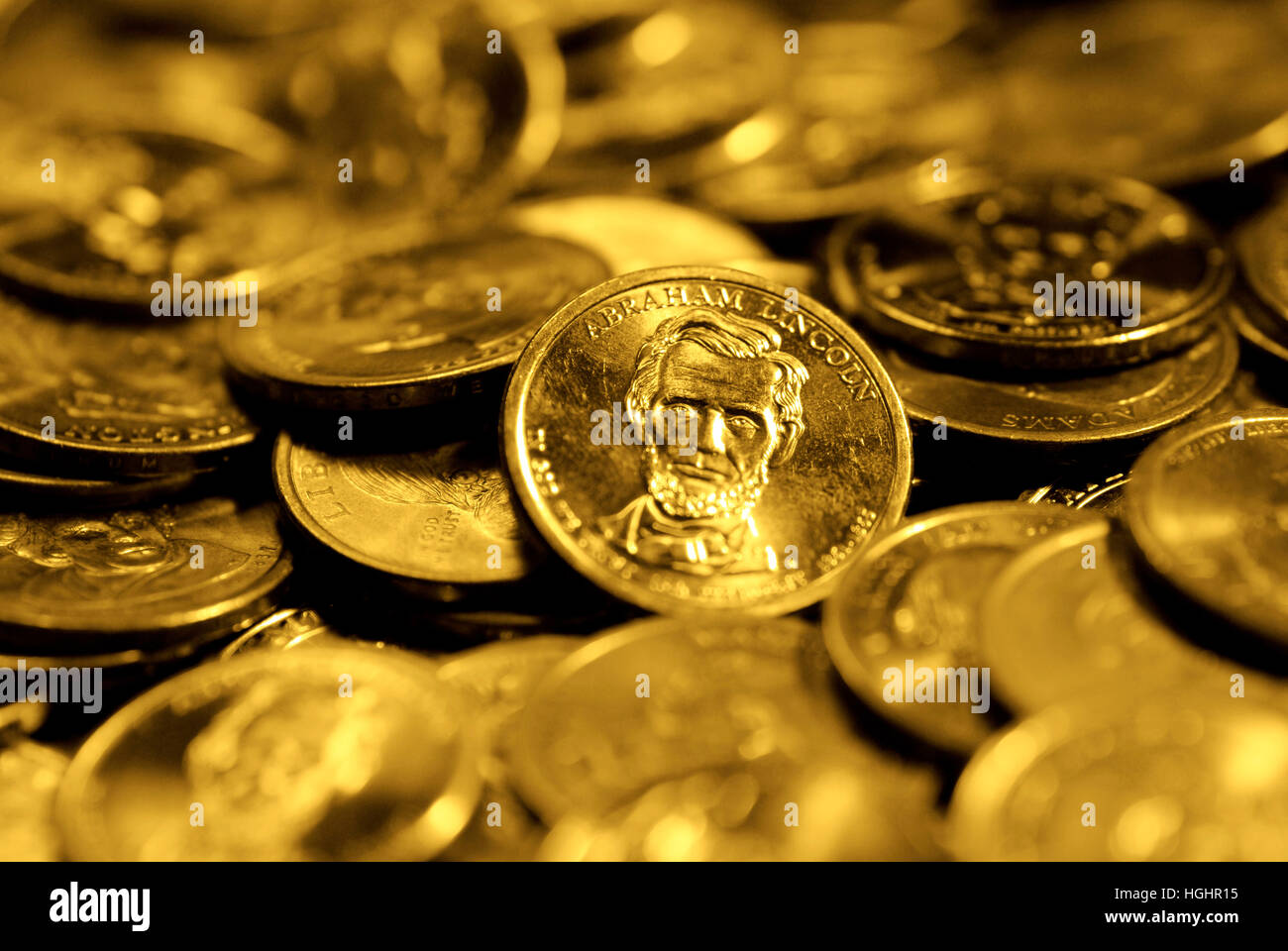 Stacks of money and coins representing success wealth and riches Stock ...