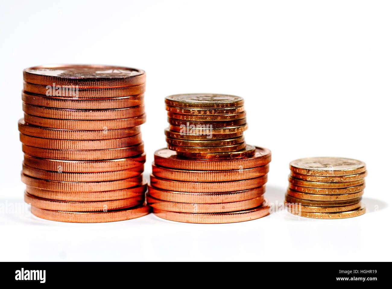 Stacks of money and coins representing success wealth and riches Stock ...
