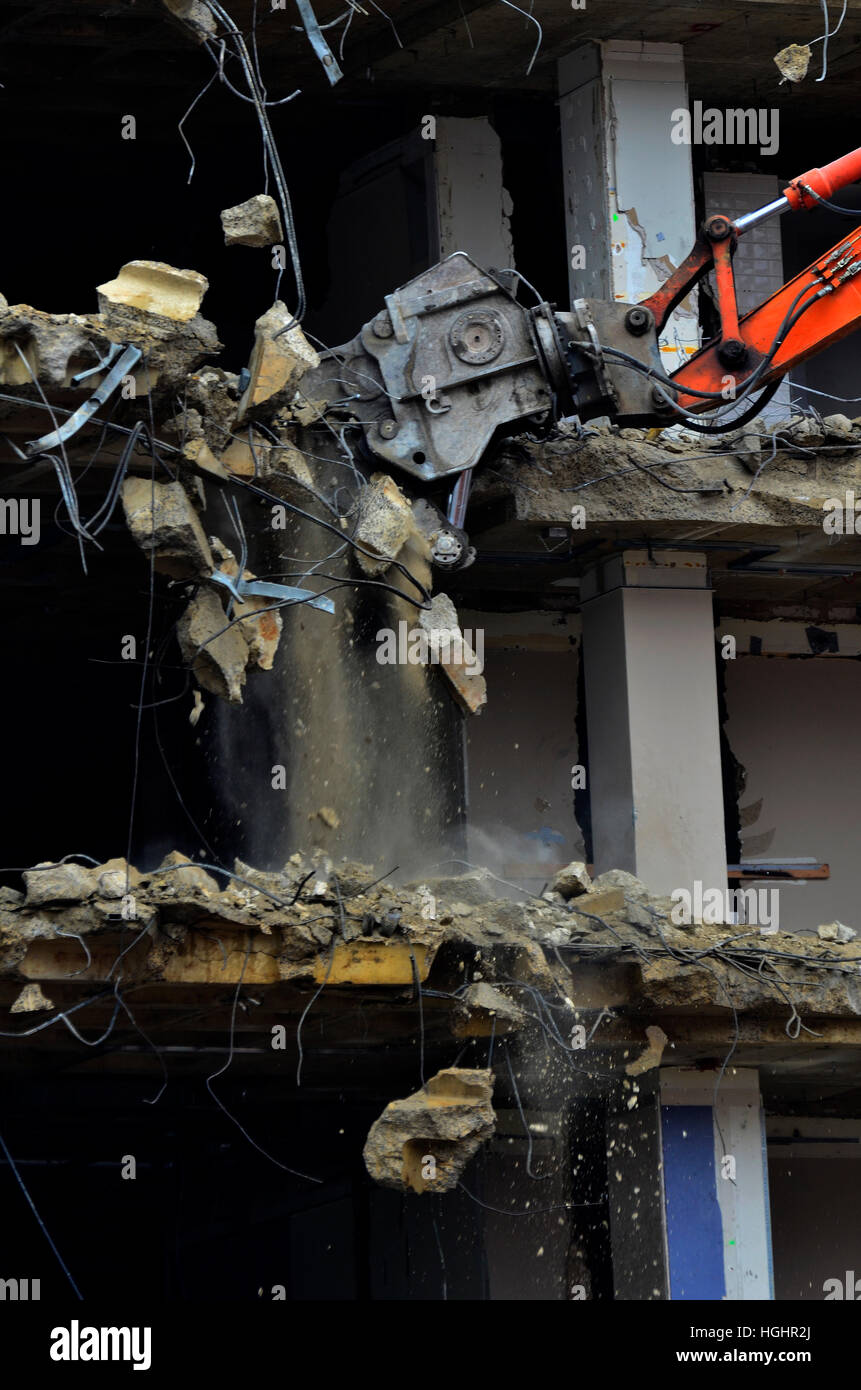 Demolition of collapsing building construction tear down Stock Photo ...