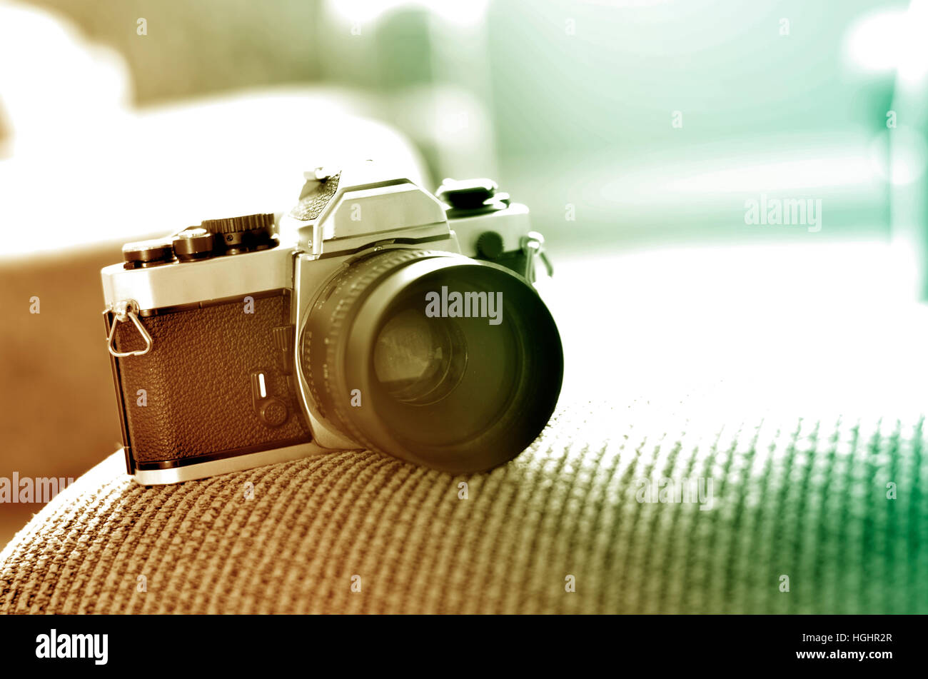 Vintage old film camera with manual focus lens Stock Photo - Alamy