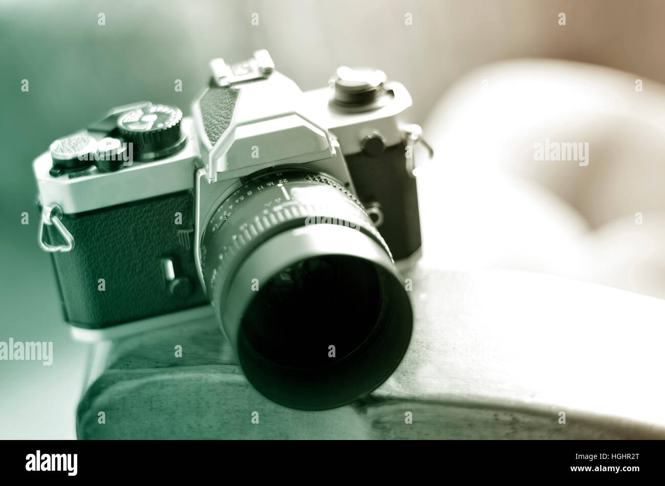 Vintage old film camera with manual focus lens Stock Photo - Alamy