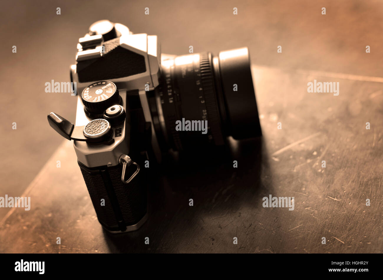Vintage old film camera with manual focus lens Stock Photo - Alamy